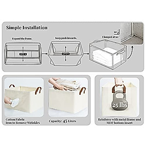 StorageWorks 45L Extra Large Fabric Storage Bins with PU Handles 2-pack, Underbed Storage Box, Under Bed Clothes Organize 2-pack