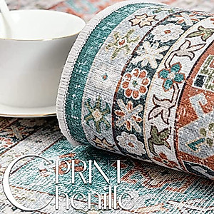 jinchan Area Rug 4x6 Persian Rug Vintage Indoor Carpet Kilim Thin Rug Turquoise Brick Red Multi Overdyed Retro Accent Rug for Kitchen Bathroom Living Room Bedroom Office Dining Room