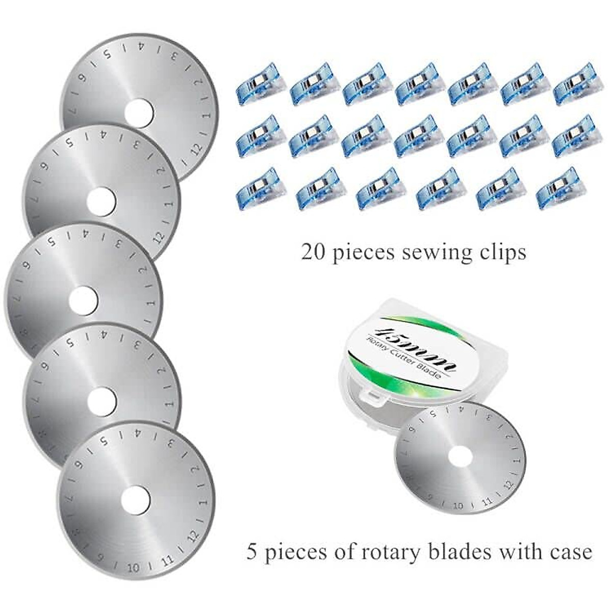 Headley Tools Rotary Cutter Set - 45mm Fabric Cutter, 5 Extra Rotary Blades, A3 Cutting Mat, Quilting Ruler and Sewing Clips, Craft Knife Set, Ideal for Crafting, Sewing, Patchworking,Turquoise
