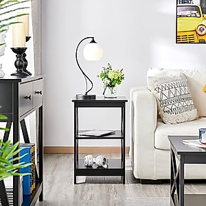 Yaheetech Black End Table Set of 2, 16x16x24 in Sturdy 3-Tier Side Tables with Storage Shelf & Solid Wood Legs, 2Pcs X-Design Modern Sofa Side Table for Living Room Office, Easy Assembly