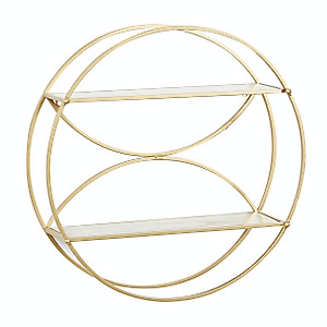 CosmoLiving by Cosmopolitan Metal Round 2 Shelf Wall Shelf, 22" x 7" x 22", Gold