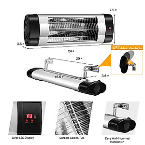 Tangkula 1500W Wall-Mounted Patio Heater, Electric Infrared Heater with 3 Heat Settings, Remote, 24 H Timer & Overheat Protection, IP34 Waterproof Outdoor Heater for Garage, Backyard, Home