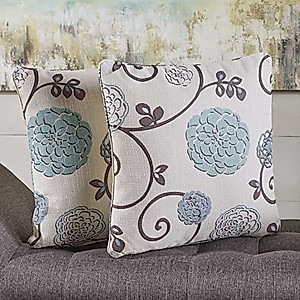 Christopher Knight Home Preston Fabric Club Chair, White/Blue & Ippolito Fabric Pillows, 2-Pcs Set, White and Blue Floral