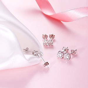 Diamond Moissanite Stud Earrings Women: 0.1ct-0.46ct DF Color Solitaire Round Solid White Gold Plated Sterling Silver Stud Earring Set for Women