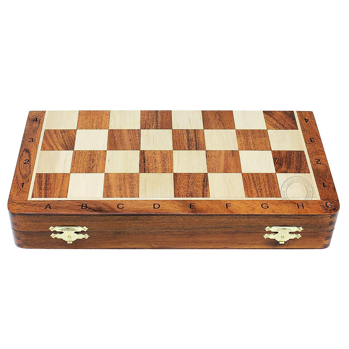 House of Chess - Victorian Staunton Golden Acacia Wood Chess Set - 14 x 14 Inches Wooden Folding Chess Board with Algebraic Notation - Wooden Chess Pieces with King Height 3 Inches + 2 Extra Queens