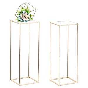 Nuptio Gold Vases for Centerpieces Wedding with Acrylic Panel - 2 Pcs 31.5 inch Tall Metal Flower Vase Flowers Stand - Elegant Bulk Weddings Decoration Table Geometric Centerpiece for Party Tables