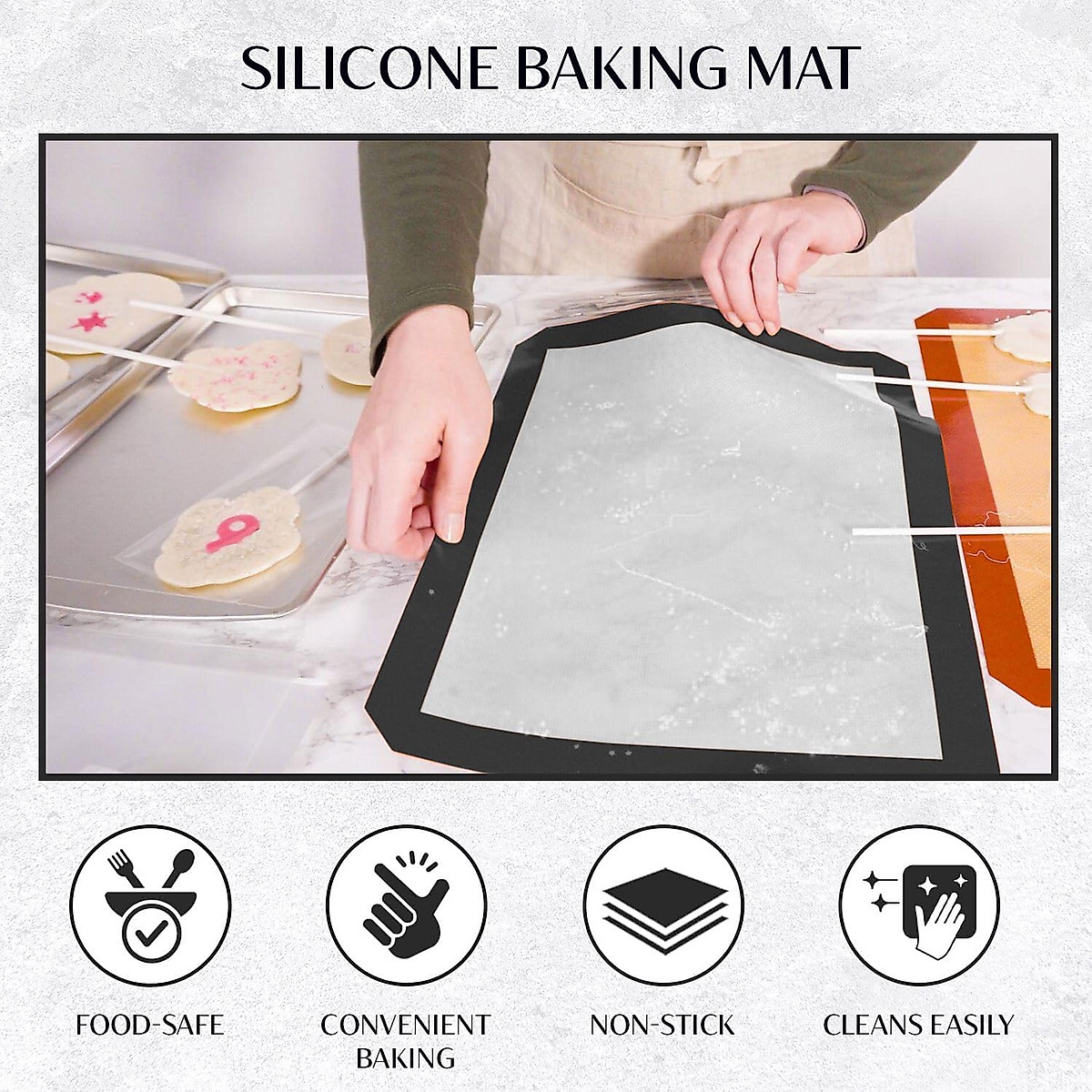 Large Silicone Baking Mat (15.7'x23.6') with Measurement Indicators, Non-Slip Surface, and Pastry Mat Sheet for Dough Rolling - Perfect for Creating Cookies, Macarons, and Bread - Pack of 2