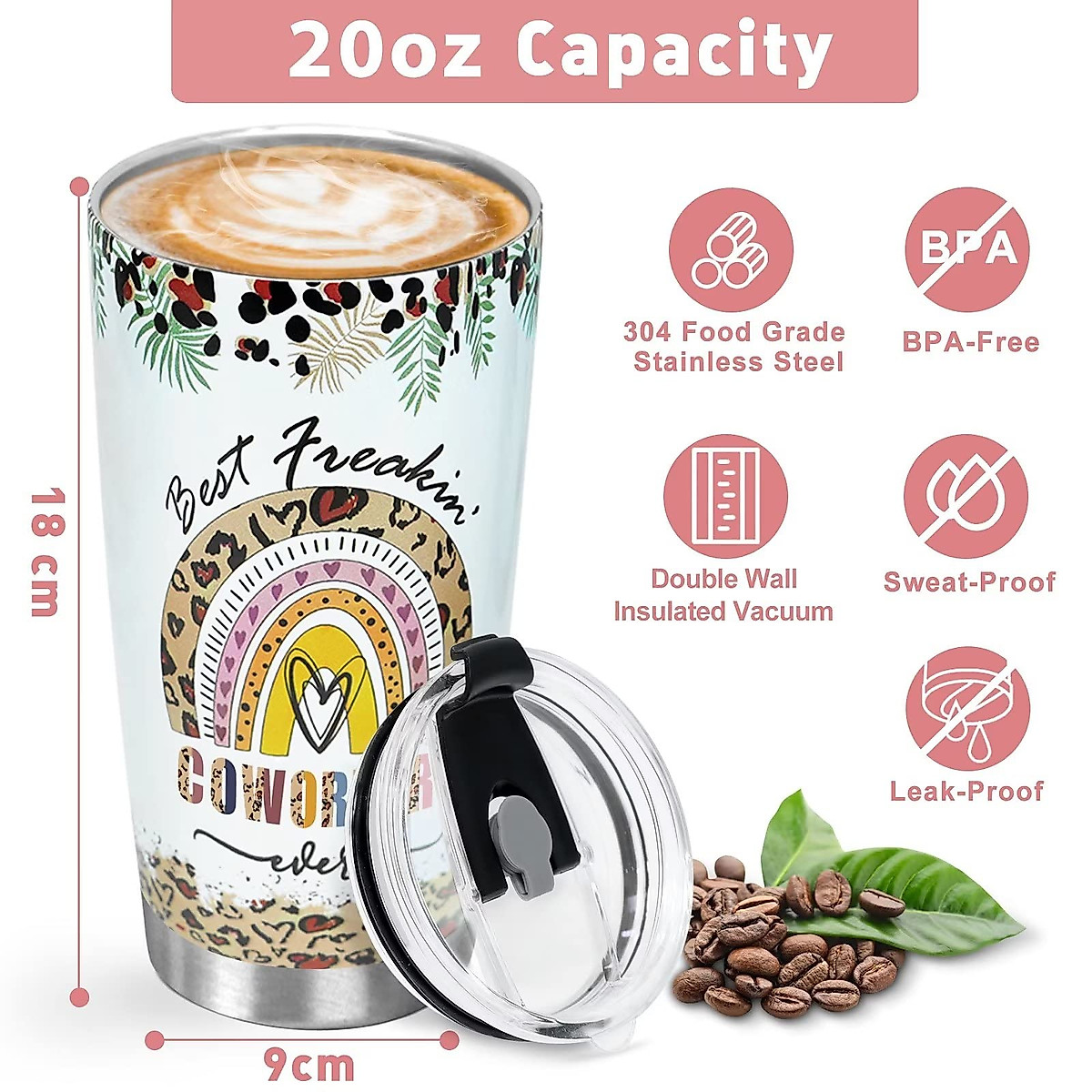 FlyweightZ Coworkers Gifts - 20oz Best Freakin Coworker Ever Tumbler Gifts for Women - Birthday Gift for Work Bestie - Going Away Gift Goodbye for Co Worker - Coworker Leaving Gift, 1 Piece