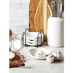 LE TAUCI Ceramic Spoon Rest with Holder, 4.8 Inches Spoon Holder for Stove Top, Coffee Spoon Rest, Housewarming Gifts for New House, House Warming Gifts, Set of 4, White