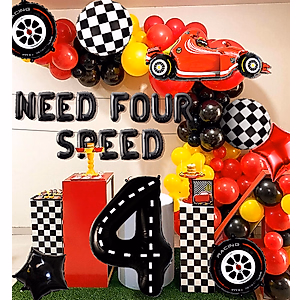 JeVenis Need Four Speed Birthday Decoration Need Four Speed Balloons Backdrop Racing Car 4th Birthday Decoration Boys 4th Birthday Party Supplies Car Balloons