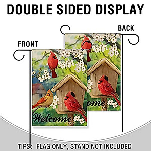Artofy Welcome Summer Cardinal Red Birds Home Decorative Garden Flag, Birdhouse Yard Outside Decor, Spring Farmhouse Outdoor Small Burlap Double Sided 12x18
