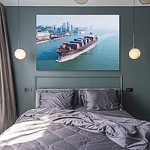 Posters Room Poster Aesthetic Container Cargo Ship Art Poster Harbor Terminal Landscape Poster Canvas Painting Posters And Prints Wall Art Pictures for Living Room Bedroom Decor 08x12inch(20x30cm) Un
