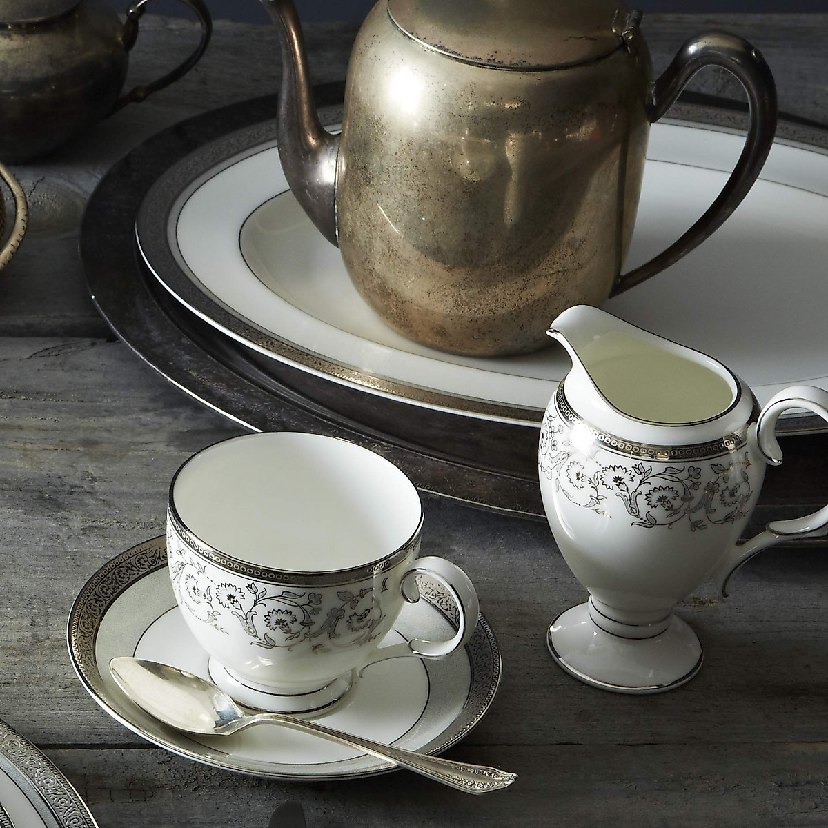 Noritake Summit Platinum Platter, Oval, 14" in White