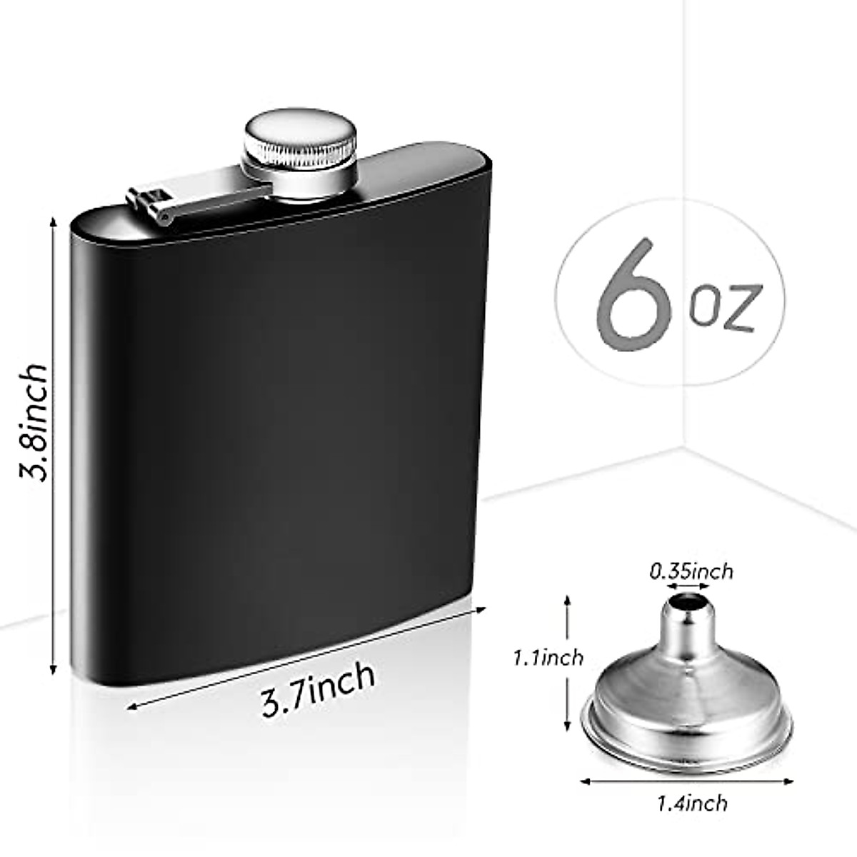 20 Pieces Stainless Steel Hip Flask Matte Black Flask Set Leak Proof Drinking Liquor Flask Metal Hip Flask with 20 Pieces Funnel for Men Women Drinking Alcohol Whiskey Wine Wedding Party Supply (6 oz)