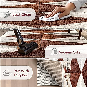 nuLOOM Kali Geometric 9x12 Shag Area Rug for Living Room Bedroom Dining Room Nursery Kitchen, Rust/Ivory