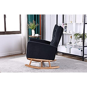 OUYESSIR Rocking Chair Nursery, Upholstered High-Back Glider Chair, Comfortable Rocker Fabric Padded Seat, Modern Leisure Single Accent Arm Chair for Living Room, Hotel, Bedroom (Black)