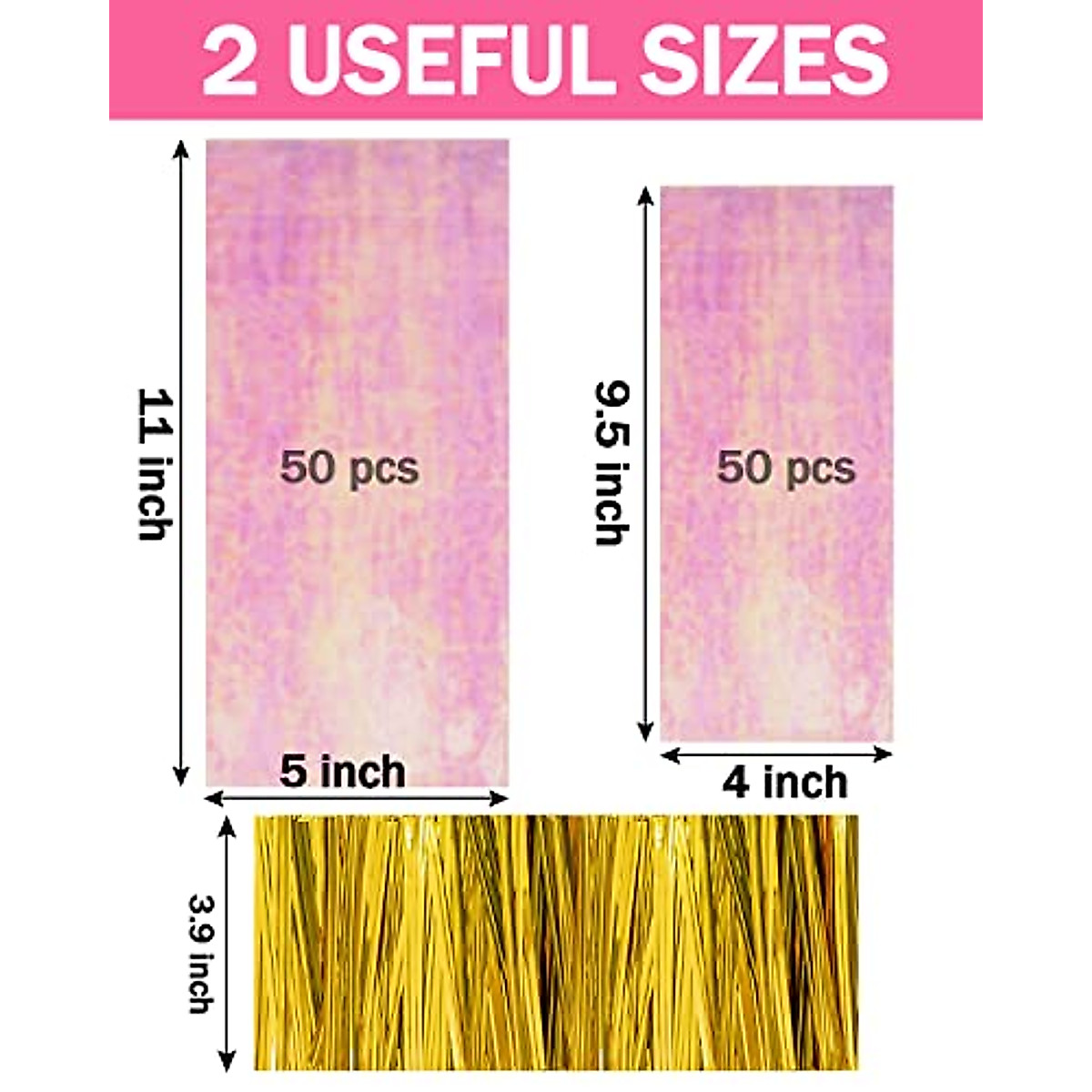 Labeol 100pcs Iridescent Cellophane Bags Goodie Bags Candy Bags 5×11 4×9.5 Treat Bags with Ties Clear Gift Bags Holographic Party Favor Bags for Birthday Wedding Baby Shower Valentines Day