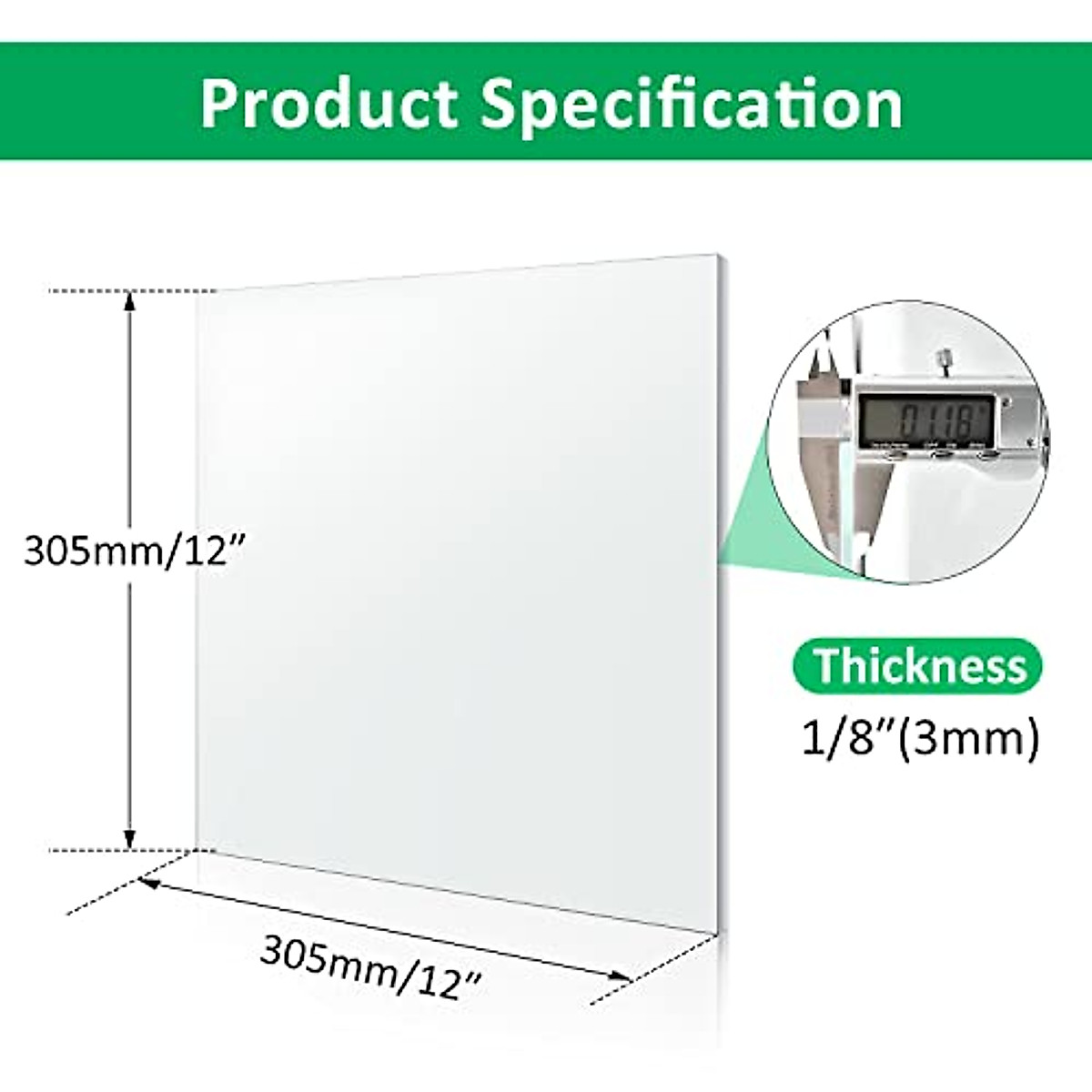 6 Pack Clear Acrylic Sheet 12" x 12"(305 x 305mm) Square Plexiglass Panel 1/8"(3mm) Thick Transparent Plastic Sheets for Sign, Craft, Display Projects, Laser Cutting, Engraving, Painting