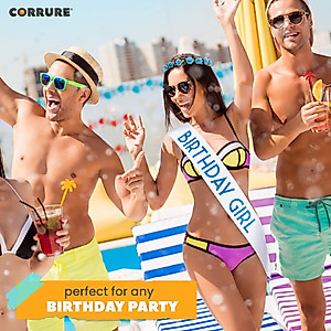 CORRURE 'Birthday Girl' Sash and Tiara - Soft Satin Black with Blue Glitter Birthday Sash for Women with Flower Headband - Ideal Sweet 16, 18th 21st 25th 30th 40th or Any Other Bday Party