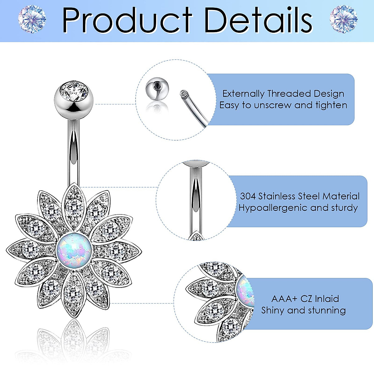 Belly Button Piercing Ring for Women, 10 PCS 14G Surgical Steel Belly Button Rings Barbell Jewelry Rings Bulk for Body Piercing with Long Bar Dangle Curved Navel Rings Heart Belly Ring