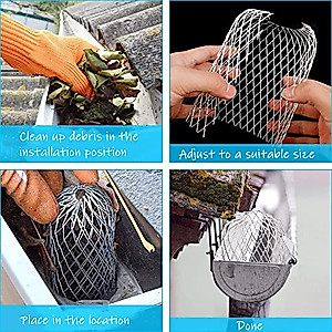 Lyellfe 12 Pack Gutter Strainer, 4 Inch Expandable Gutter Downspout Guards, Aluminum Mesh Gutter Filter Strainer, Stop Blockage Leaves Debris, Fits for 1.7"W - 4"W Holes