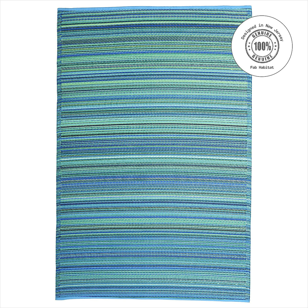 Fab Habitat Outdoor Rug - Waterproof, Fade Resistant, Crease-Free - Premium Recycled Plastic - Striped - Porch, Deck, Balcony, Laundry Room, Patio - Cancun - Turquoise & Moss Green - 3 x 5 ft