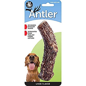 Pet Qwerks Nylon Antler Liver Flavor - Durable Dog Bones for Aggressive Chewers, Tough Nearly Indestructible Chew Proof Toys | Made in USA - for Large & Medium Dogs (A7)