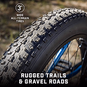 Mongoose Juneau Men and Womens Fat Tire Mountain Bike, 26x4-Inch Big Fat Wheels, 16-Speed Trigger Shifters, Adult Aluminum Mountain Frame, Blue