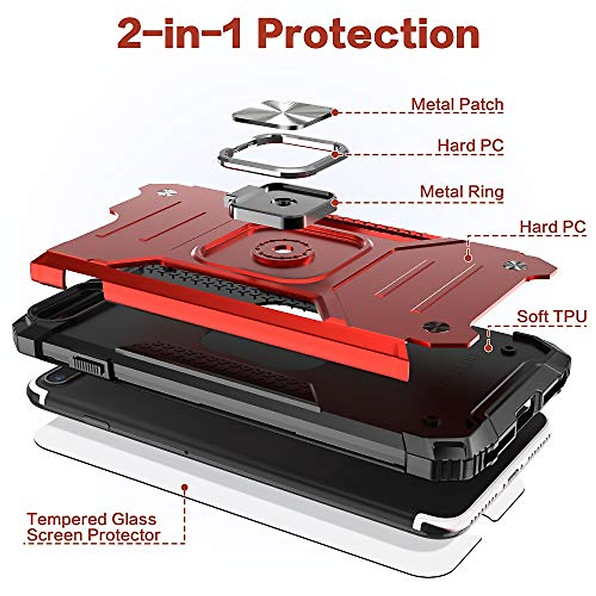 IDYStar iPhone 8 Plus Case with Screen Protector,Shock Absorption Drop Test Cover with Car Mount Kickstand Lightweight Protective Phone Case for iPhone 8 Plus iPhone 7 Plus iPhone 6S Plus, Red