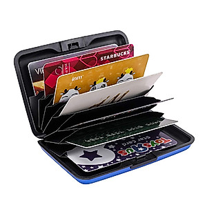 ELFISH Mini RFID Aluminum Wallet Credit Cards Holder Business Card Case Metal ID Case for Men Women (Blue)