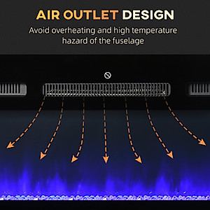 HOMCOM 40" 1500W Recessed and Wall Mounted Electric Fireplace Inserts with Remote, Adjustable Flame Color and Brightness, Cryolite-Effect Rocks, Black