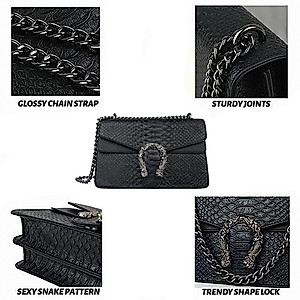 JBB Women's Crossbody Shoulder Bag Retro Snakeskin Solid Color Chain Strap Clutch Leather Bag Black