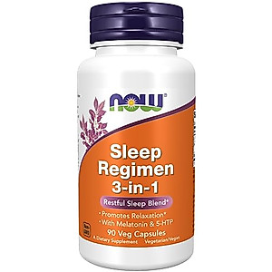 NOW Supplements, Sleep Regimen 3-In-1, With Melatonin, 5-HTP and L-Theanine, Restful Sleep Blend*, 90 Veg Capsules