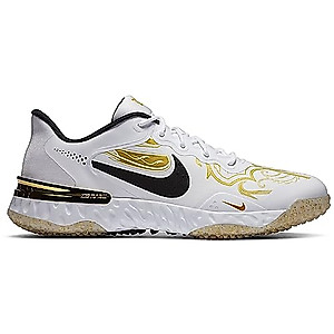 Nike Men's Alpha Huarache Elite 3 Premium Turf Baseball Shoes (10.5 US, White/Metallic Vivid Gold/Black)