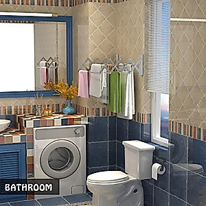 X-cosrack Wall Mount Clothes Drying Rack, Rustproof Accordion Retractable Drying Rack for Laundry Room/Bathroom Tower, 8 Bar Space-Saving Aluminium Alloys Garment Hanger 16.8 Linear Feet Pearl Silver