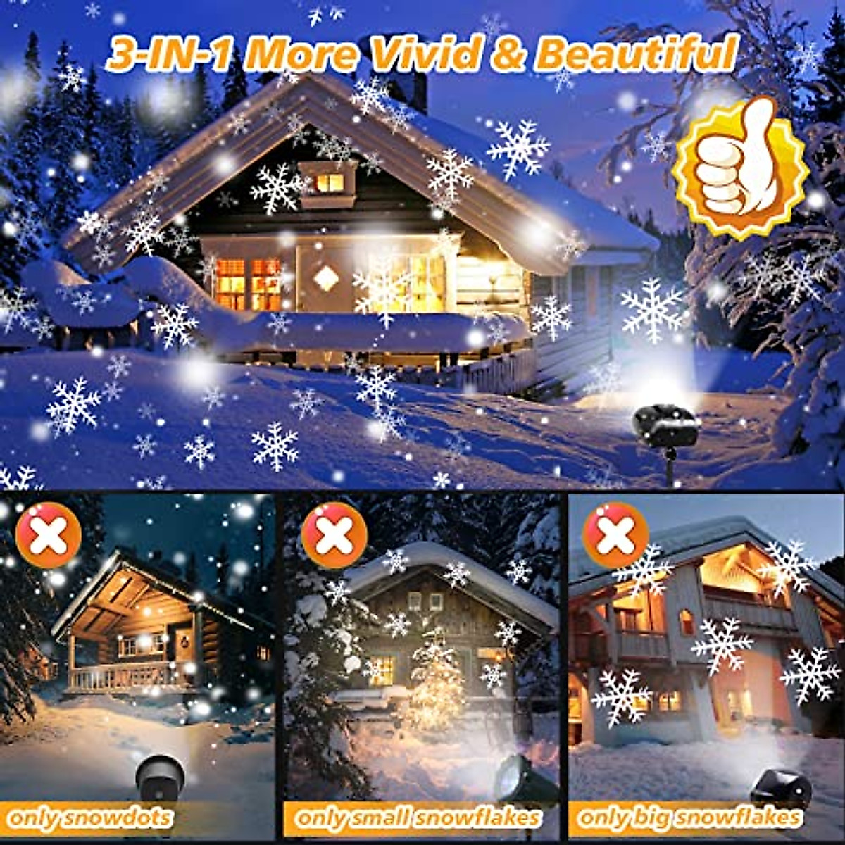 Christmas Projector Lights Outdoor, Upgraded LED Binocular Rotating Snowflake Projector Lights, Waterproof Snowfall Landscape Light with Remote RF Control Timer for Xmas Halloween Holiday Party Decor