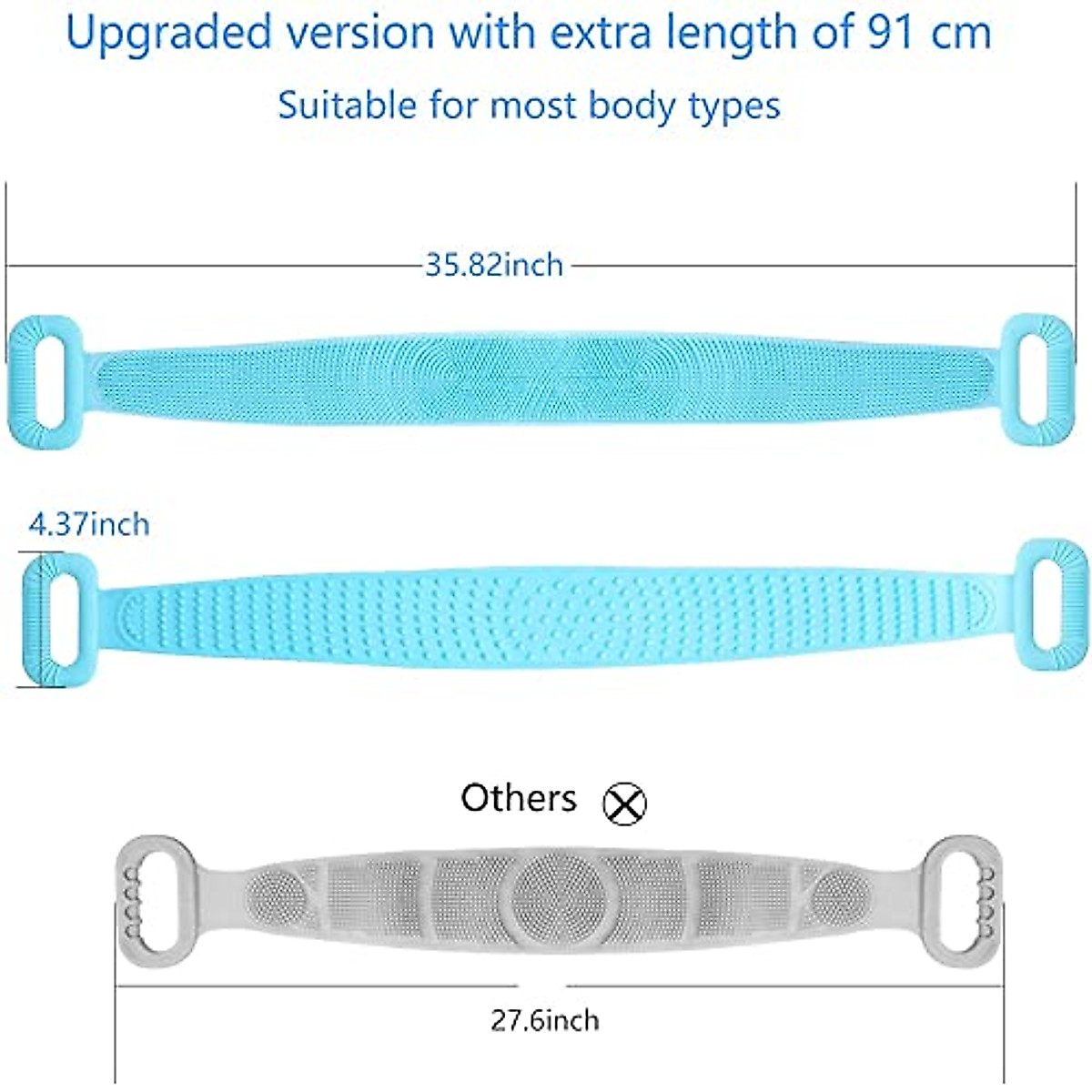 Silicone Back Scrubber for Shower 35.5 inches/90 cm Silicone Body Scrubber with Handle Bath Body Brush Back Washer Extra Long Back Scrubber for Shower for Men and Women Deep Clean, Massage Skin