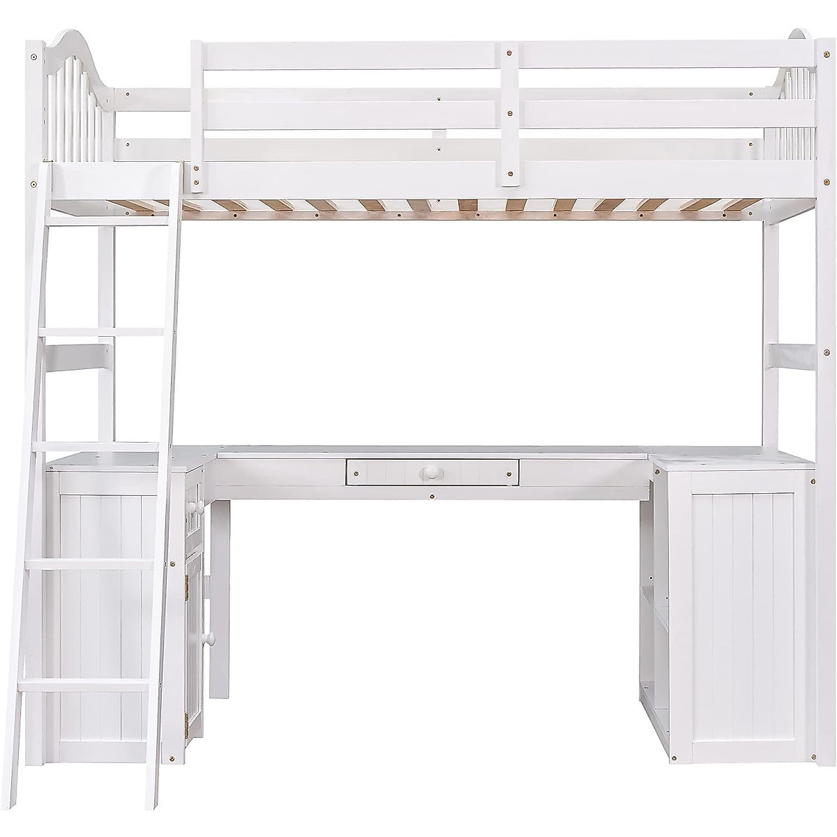 Harper & Bright Designs Twin Size Loft Bed with Desk, Wood Loft Bed Twin with Drawers, Cabinet, Shelves, Kids Loft Twin Bed with Desk and Storage for Girls Boys Teens,No Box Spring Needed,White