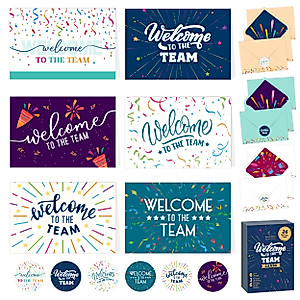 Decorably Work Cards with Envelopes & Stickers - 24 Pack Welcome To The Team Cards with Envelopes & Stickers, Blank Inside Welcome To The Team Card, 6x4in Welcome Cards for Employees, Welcome Card