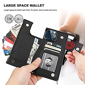 Bocasal Crossbody Wallet Case for iPhone 13 Pro Max with RFID Blocking Card Slot Holder, Magnetic Flip Folio Purse Case, PU Leather Zipper Handbag with Detachable Lanyard Strap 6.7 Inch 5G (Black)