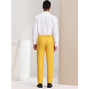 Lars Amadeus Men's Yellow Dress Plaid Pants Flat Front Printed Business Check Trousers 28 Yellow