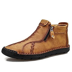 Govicta Mens Casual Shoes Leather Slip On Loafers Oxford Leather Chukka Boot for Men Work Office Dress Shoes Brown Size8.5