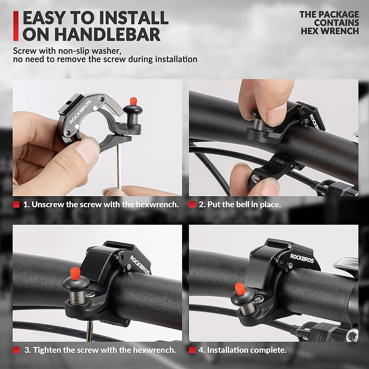 ROCKBROS Bike Bells Hidden MTB Bells Bicycle Bells for 22.2mm Handlebars, More Than 100dB, Clear & Long Sound Ringer, Mountain Bike, Scooter, Youth Bike, Black