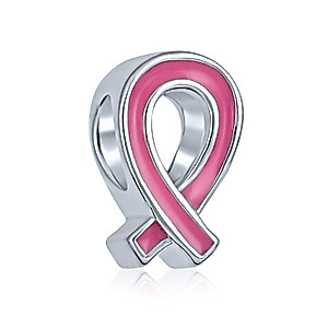 Radiant Pink Ribbon Enamel Hope Breast Cancer Survivor Charm Bead - Authentic .925 Sterling Silver - Compatible with European Bracelets - Inspirational Jewelry for Women