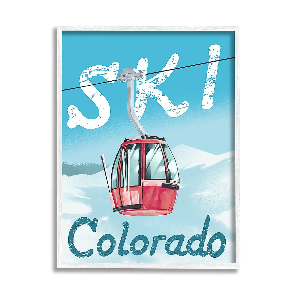 Stupell Industries Ski Colorado Winter Mountain Trolly Snowy Hill, Designed by Ziwei LI White Framed Wall Art, 16 x 20, Blue