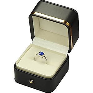 Ring Box for Wedding Proposal Engagement for Men Women Luxury Soft Touch Premium Black Color PU Leather Ring Jewelry Gift Holder Box with Elegant Gold Trim and Gold Button Design Ring Gift Box