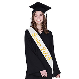 White Senior 2025 Satin Sash - 2025 Graduation Sash - Finally Graduated - Senior Cheer Sash - Cheerleader Sash - Competition Sash