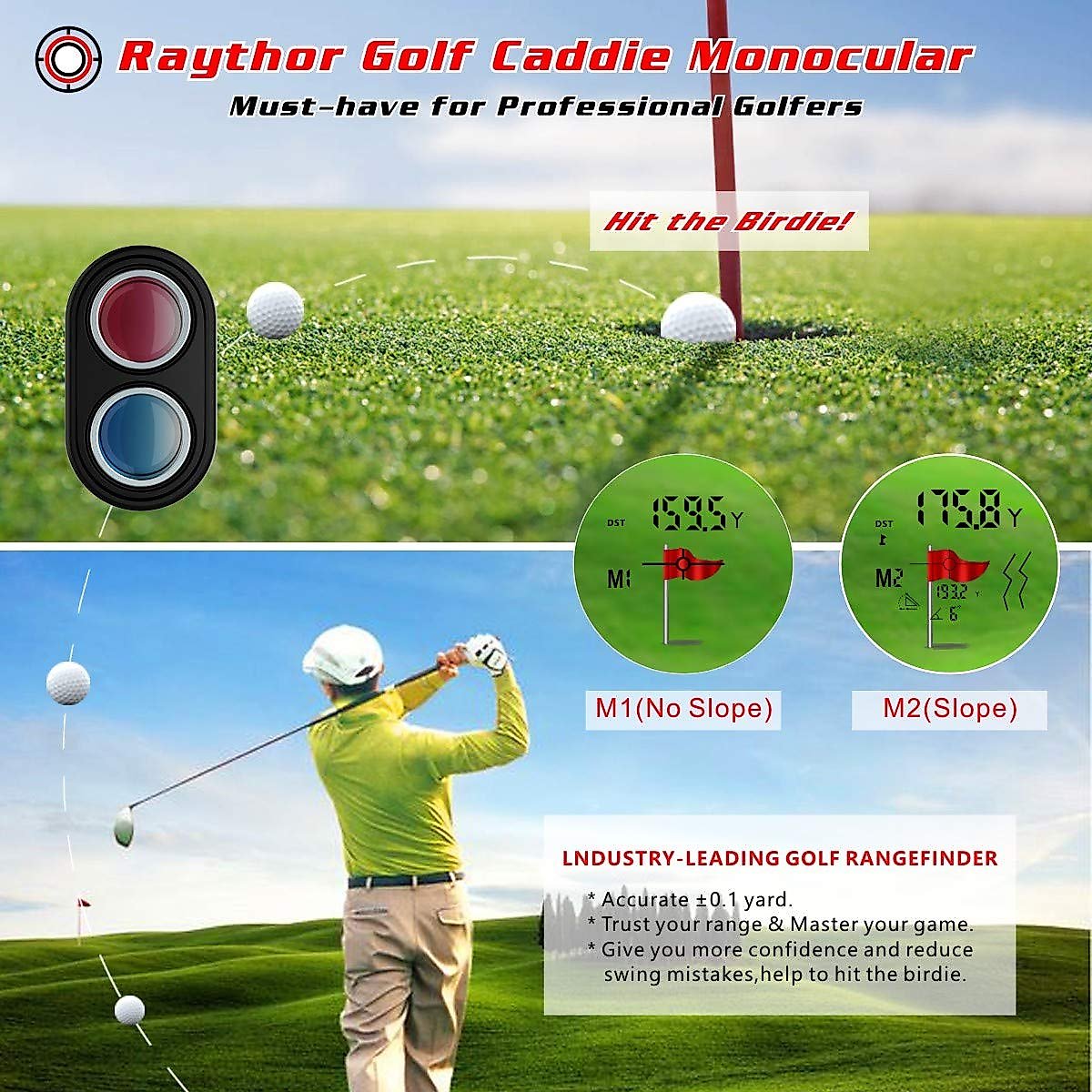 Raythor Golf Rangefinder, 6X Rechargeable Laser Range Finder 1000 Yards with Slope Adjustment, Flag Seeker with Vibration and Fast Focus System, Continuous Scan Support, Help You Choose The Right Club