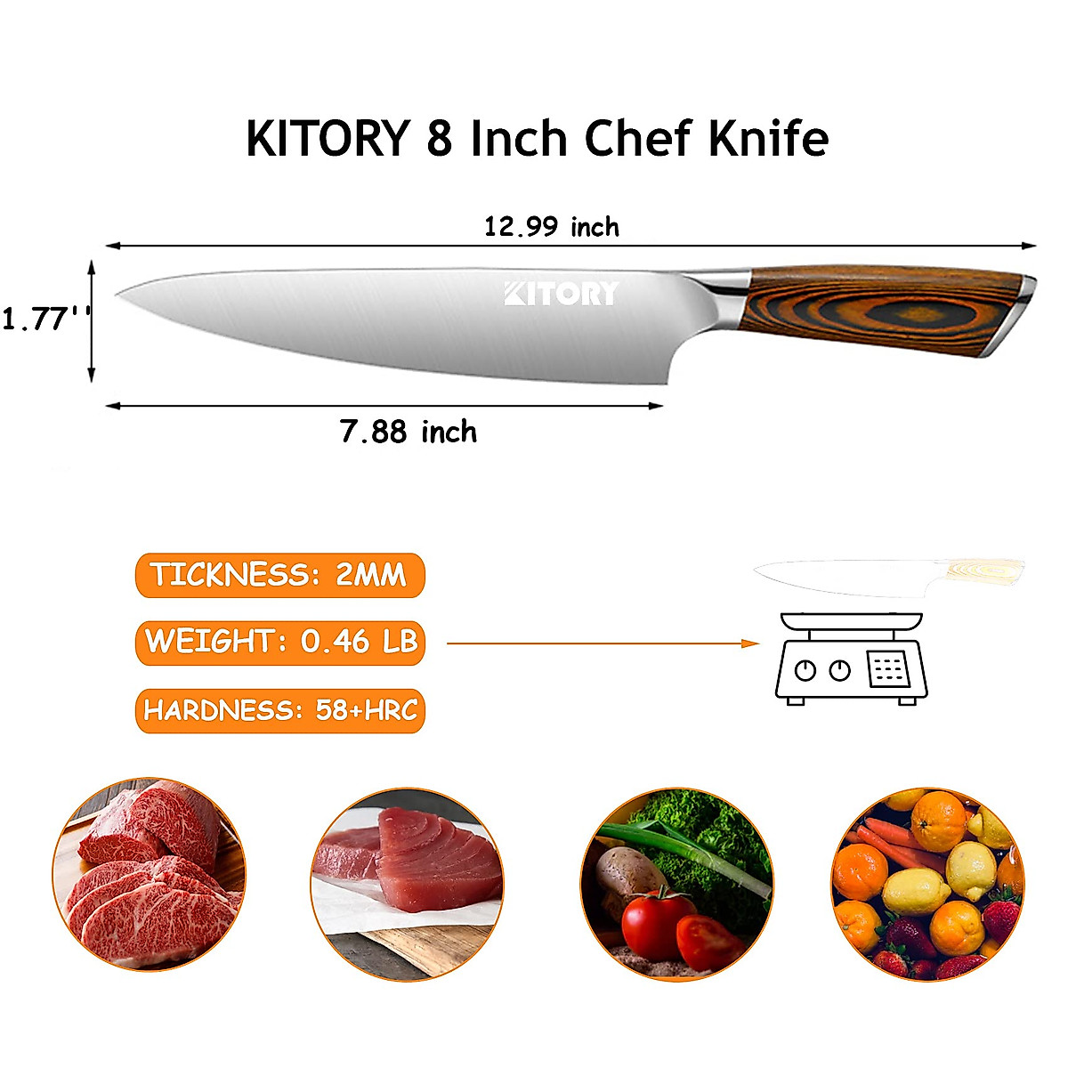 Kitory Chef Knife 8 Inch, Sharp Kitchen Knife German High Carbon Stainless Steel French Knife, 2023 Gifts For Women and Men