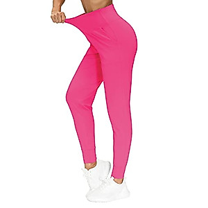 THE GYM PEOPLE Women's Joggers Pants Lightweight Athletic Leggings Tapered Lounge Pants for Workout, Yoga, Running (Large, Bright Pink)
